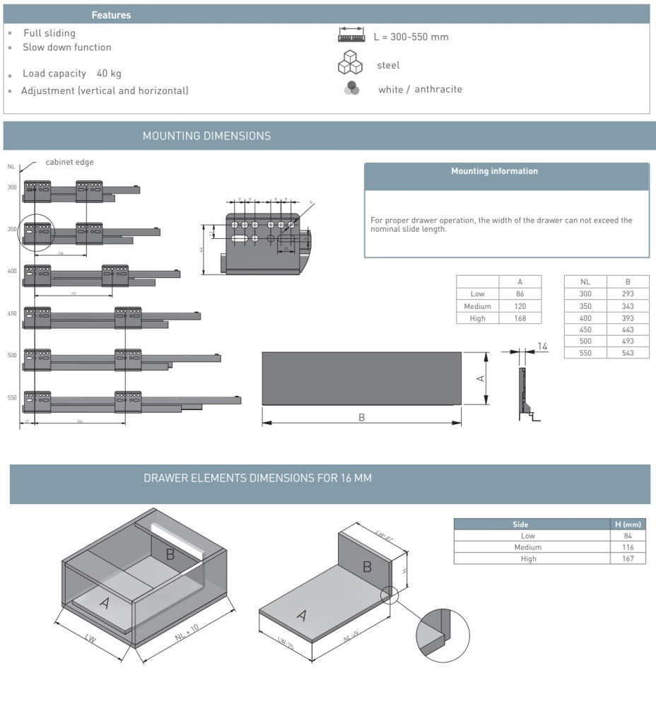 Modern Drawer System with Glass AXISPRO Anthracite - solmer.co.uk